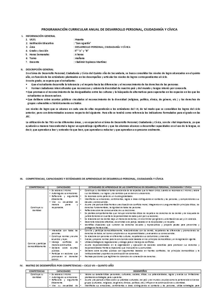 5to Programacion Anual D.P.C.C. | PDF | Enseñando | Evaluación