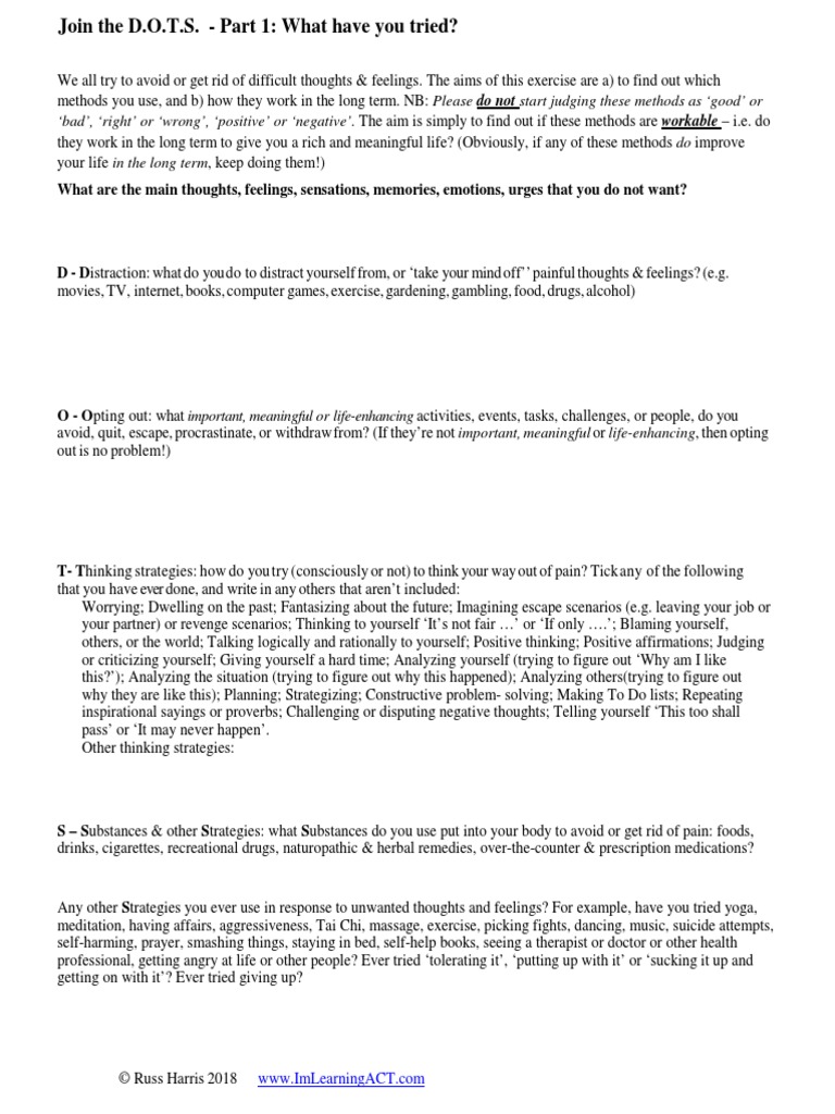 Join The Dots Worksheet - August 2018 Version - Russ Harris PDF | PDF