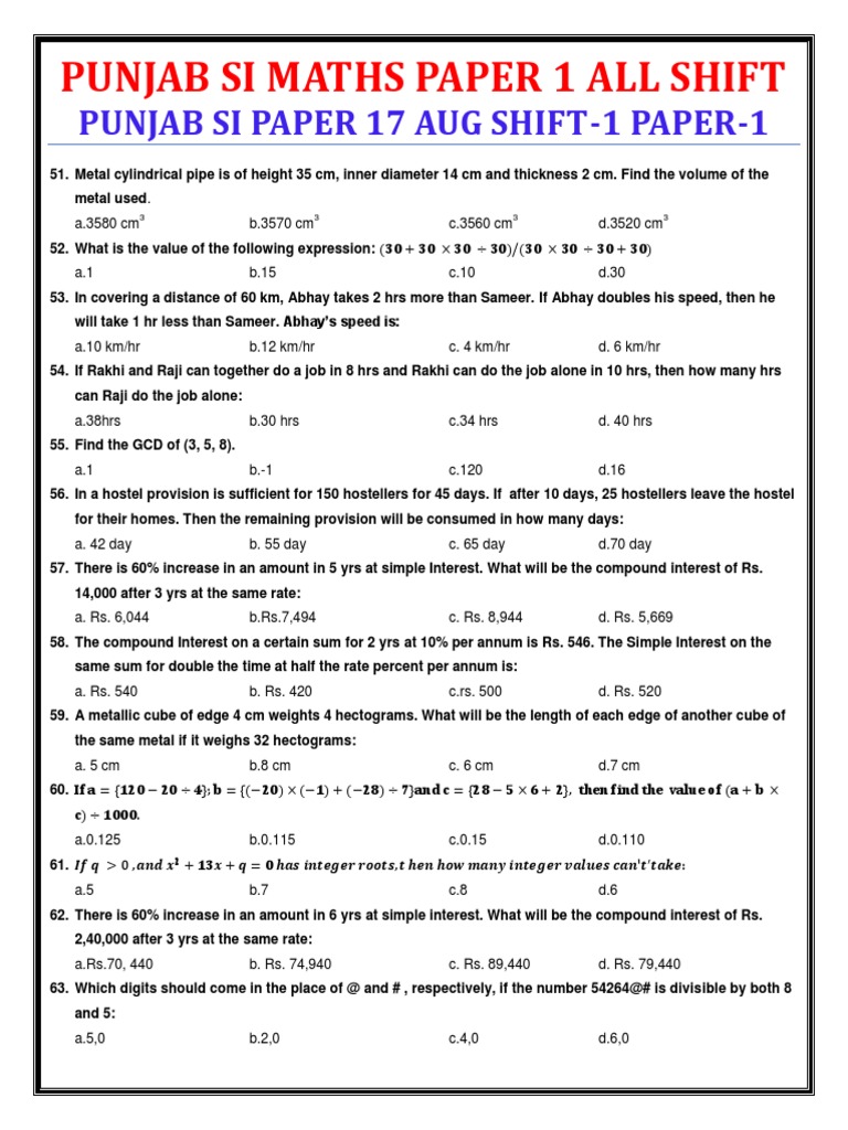 MATH SI Paper 1 All Shift PDF | PDF