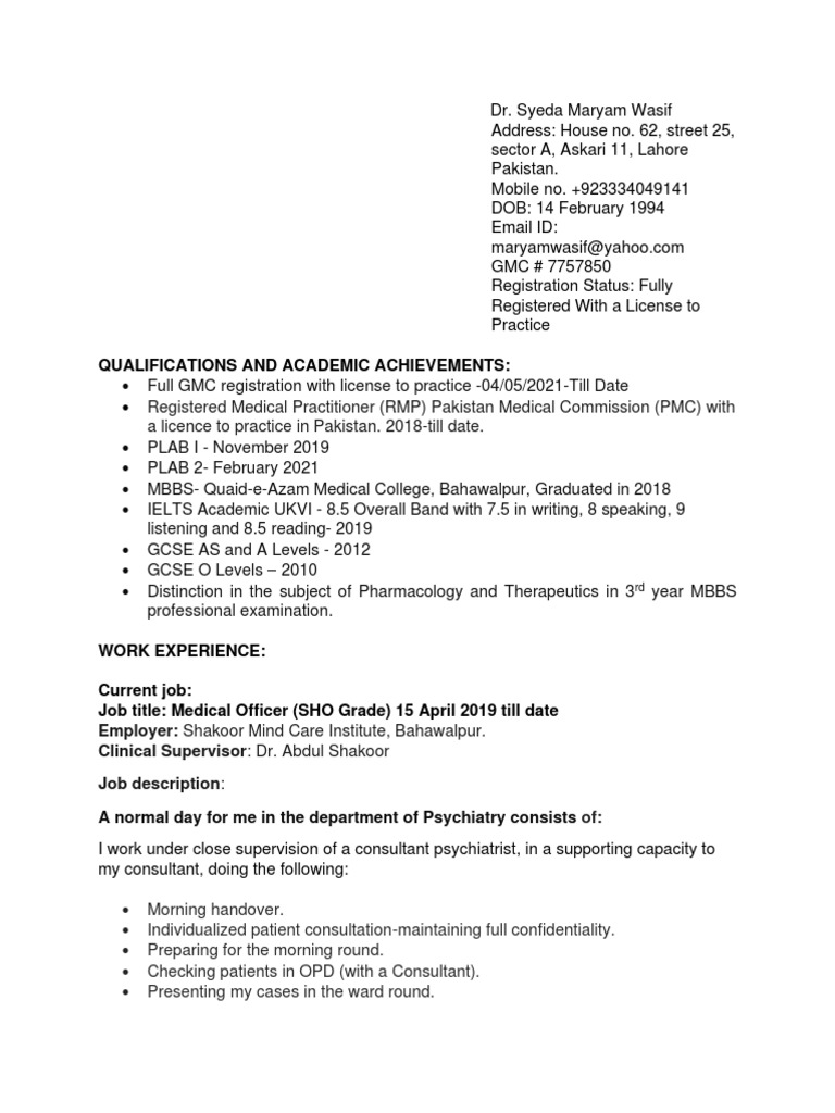 Maryam CV-1 PDF | PDF | Mental Disorder | Psychiatry