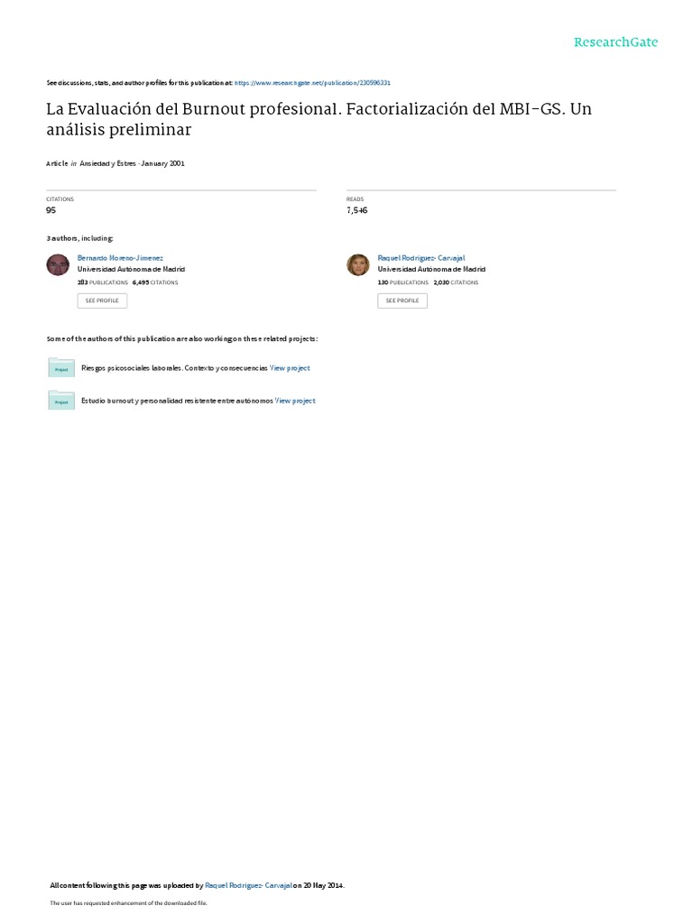 Cuestionario MBI GS - Burnout PDF | PDF | Burnout ocupacional | Sicología