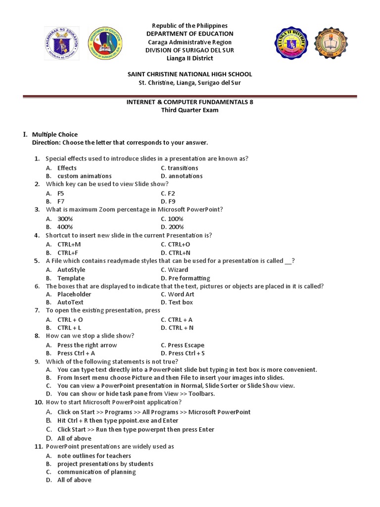 ICF 8 3rd Quarter Exam | PDF