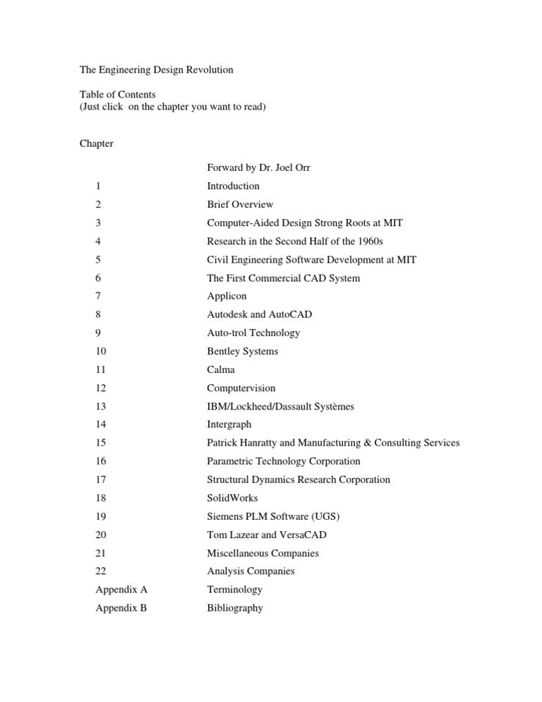 The Engineering Design Revolution - CAD History - Table of Contents