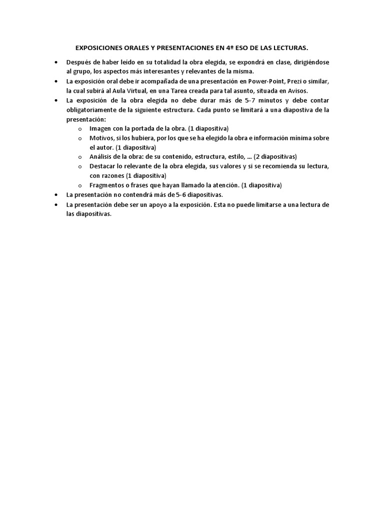 Exposiciones Orales y Presentaciones en 4º Eso PDF | PDF