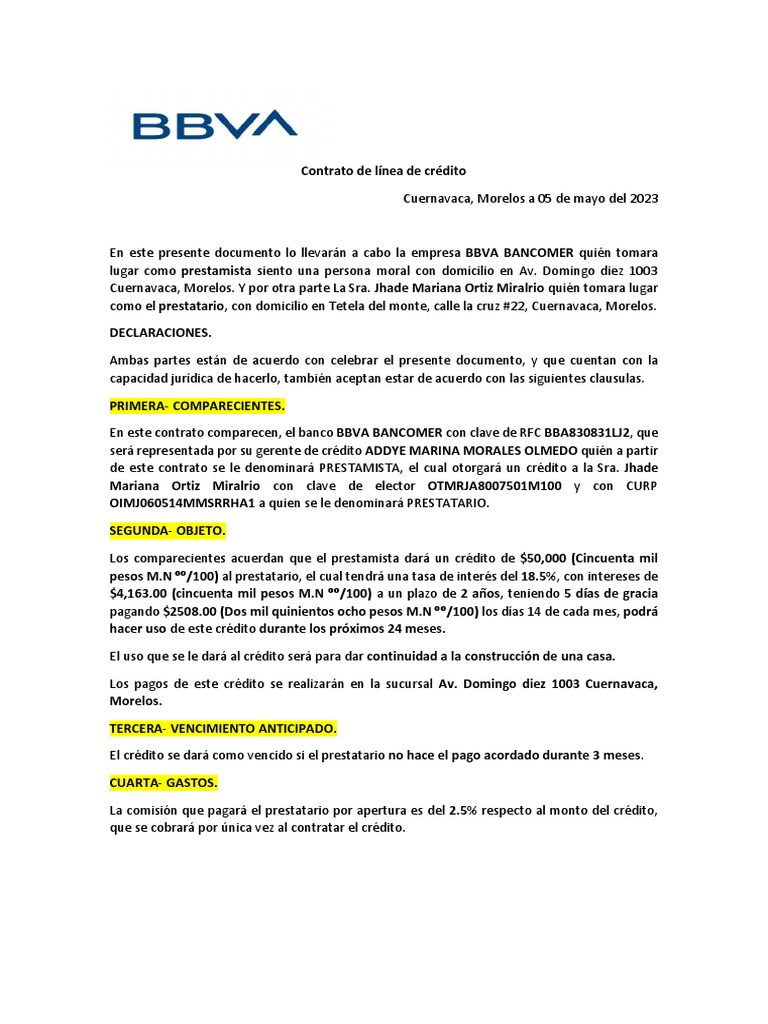 Contrato de Línea de Crédito PDF | PDF | Crédito | Finanzas y ...