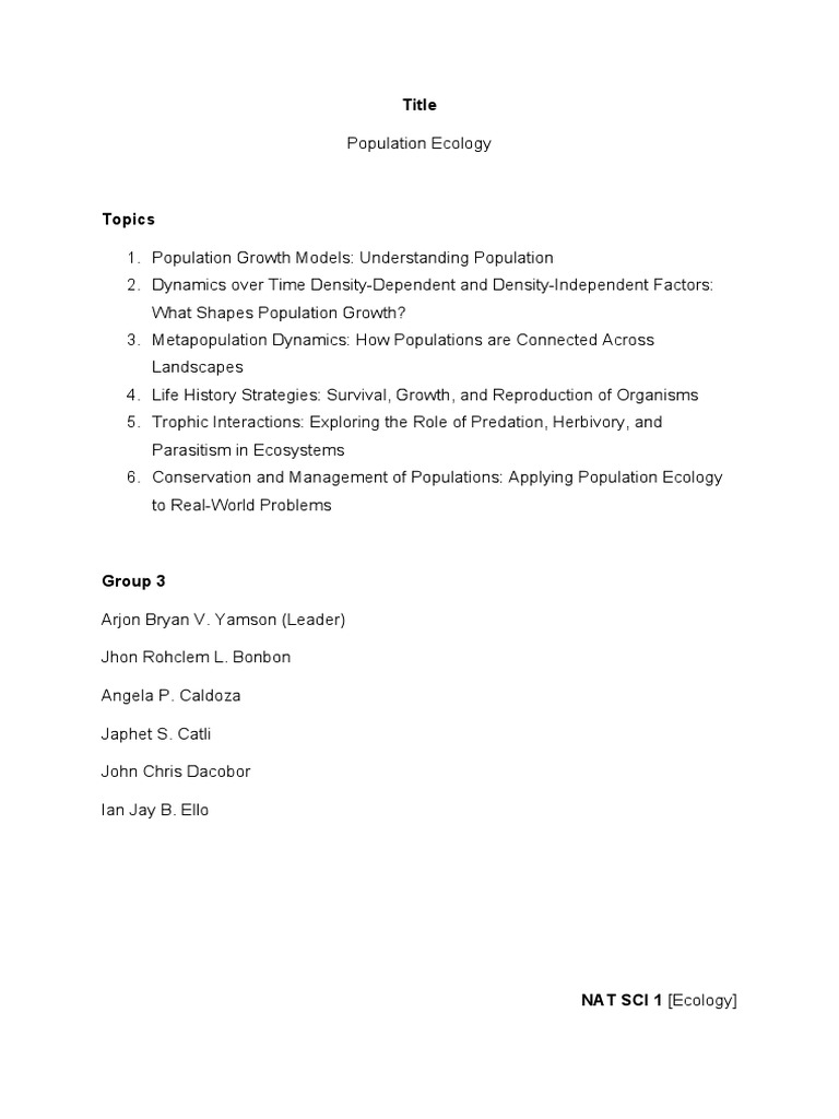 Population Ecology | PDF