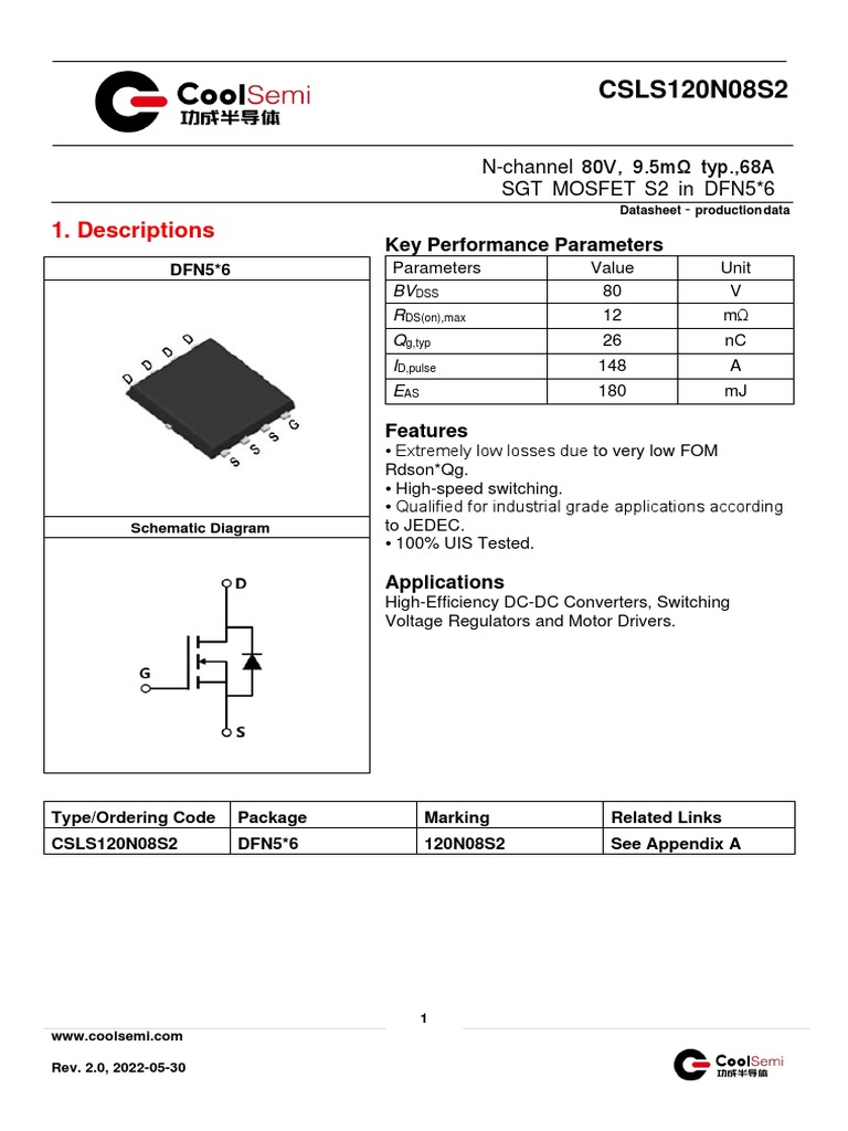 CoolSemi CSLS120N08S2 DataSheet - v02 | PDF