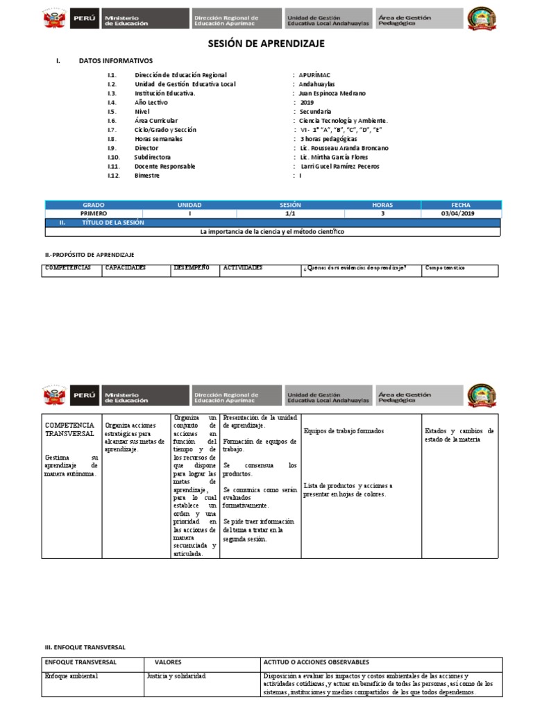 MODELO DE SESIÓN DE APRENDIZAJE CTA 2017.doc | PDF | Aprendizaje