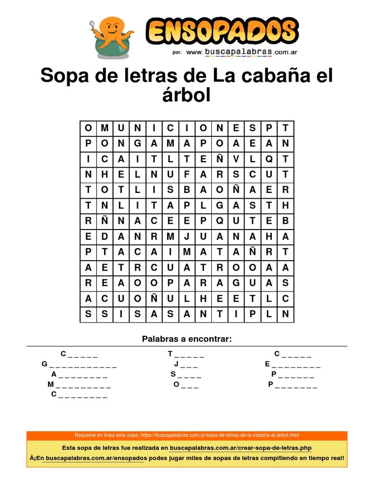 Sopa de Letras de La Cabaña El Árbol PDF | PDF