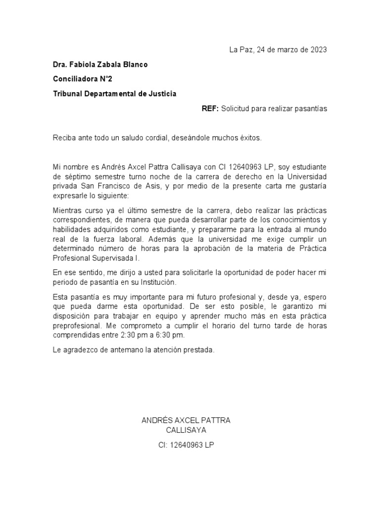 Carta Solicitud de Pasantías | PDF