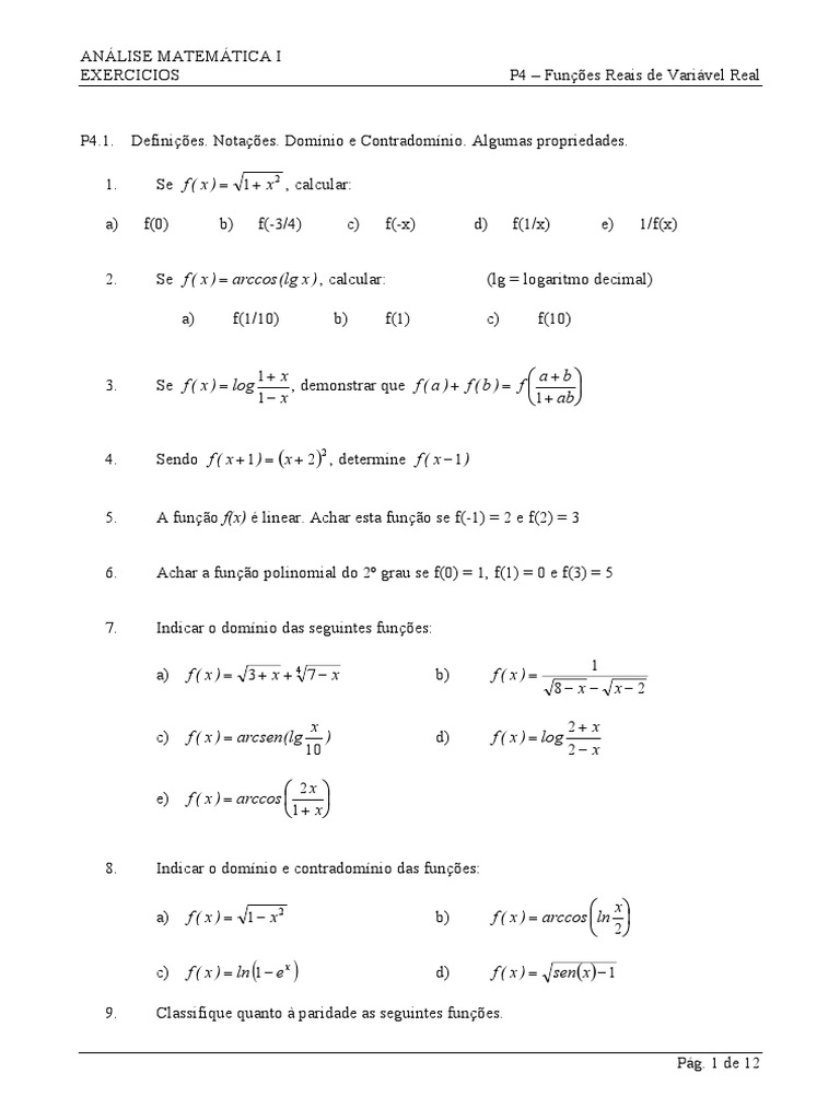 Exercícios de Análise Matemática I: Funções Reais | PDF