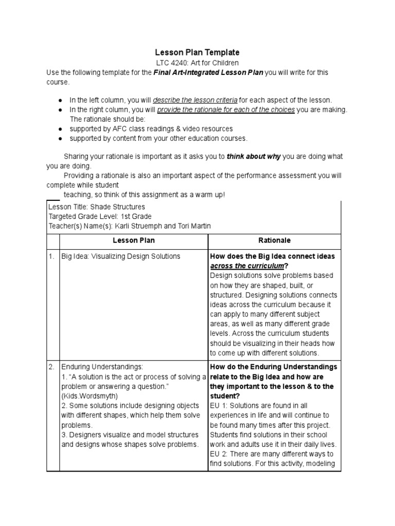 Art Final Lesson Plan | PDF