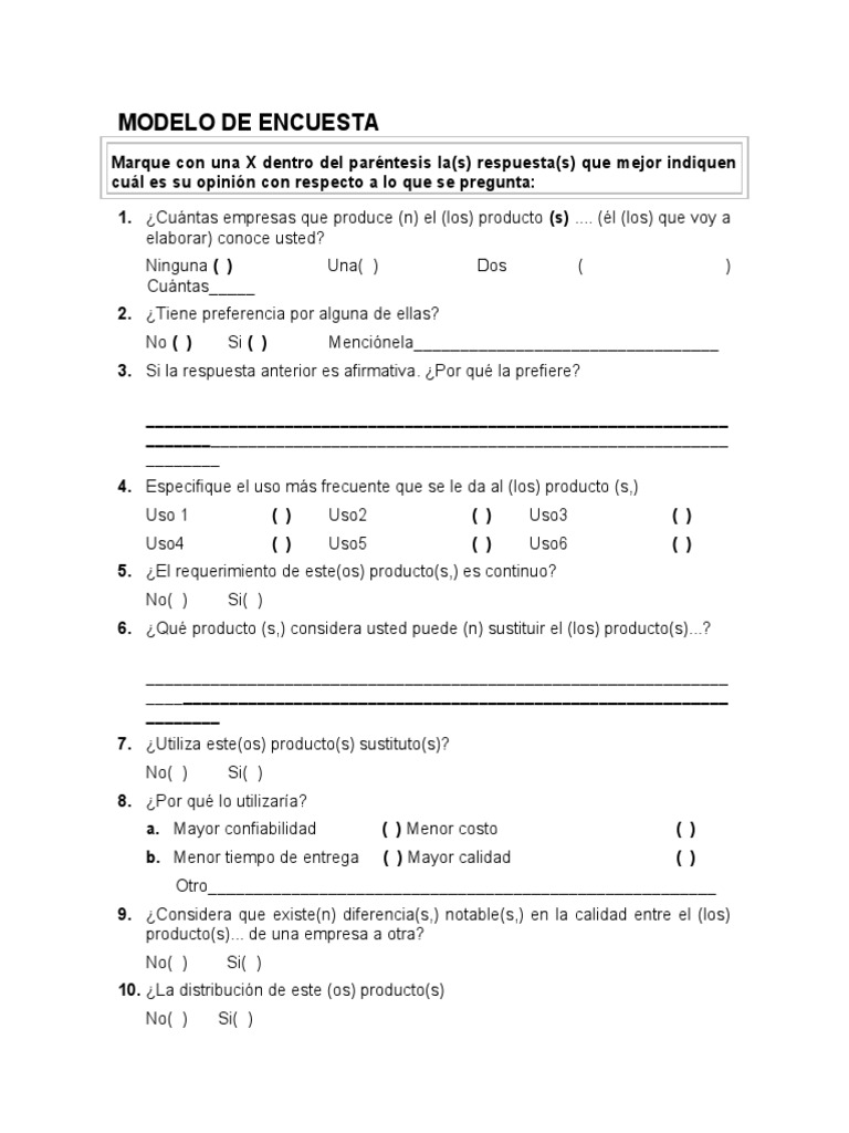 Modelo de Encuesta sobre Productos | PDF