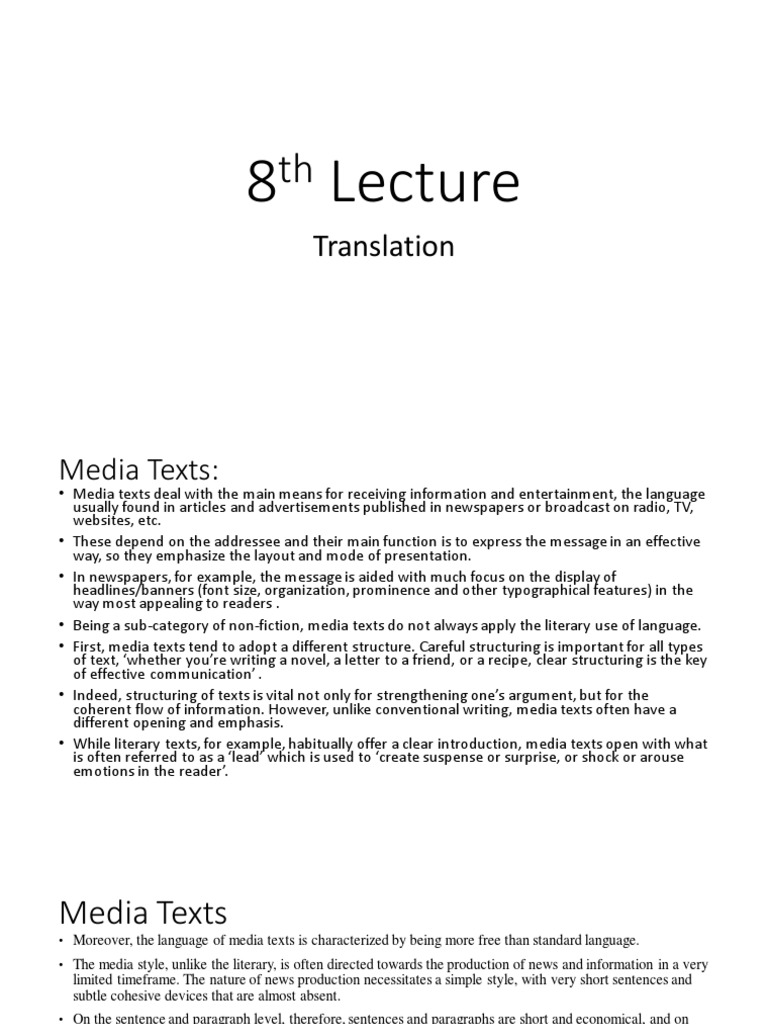 8TH Lecture PDF | PDF | Translations | Newspapers