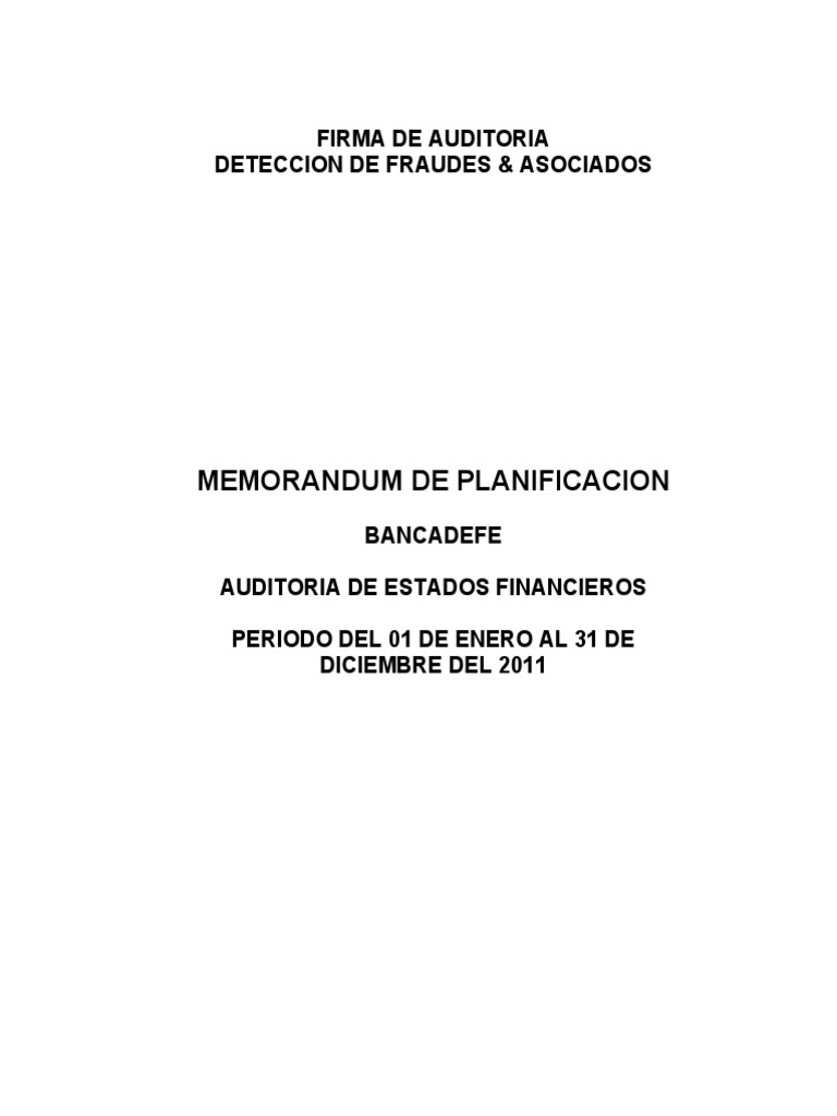 23 Memorandum de Planeacion | PDF | Contabilidad | Auditoría 23 Memorandum de Planeacion | PDF | Contabilidad | Auditoría