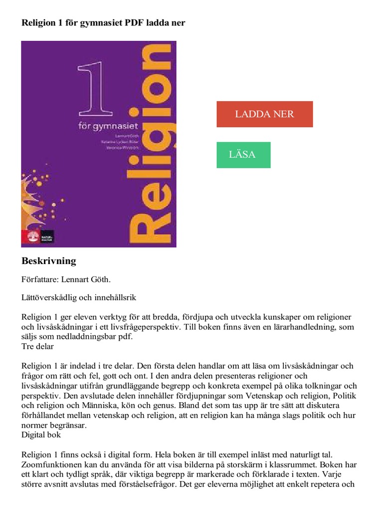 LADDA NER LÄSA. Beskrivning. Religion 1 för gymnasiet PDF ladda ner. Författare_ Lennart Göth ...