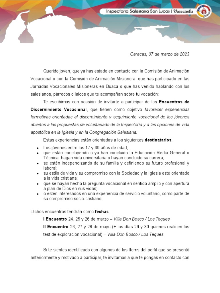 Invitación a Encuentros Vocacionales | PDF