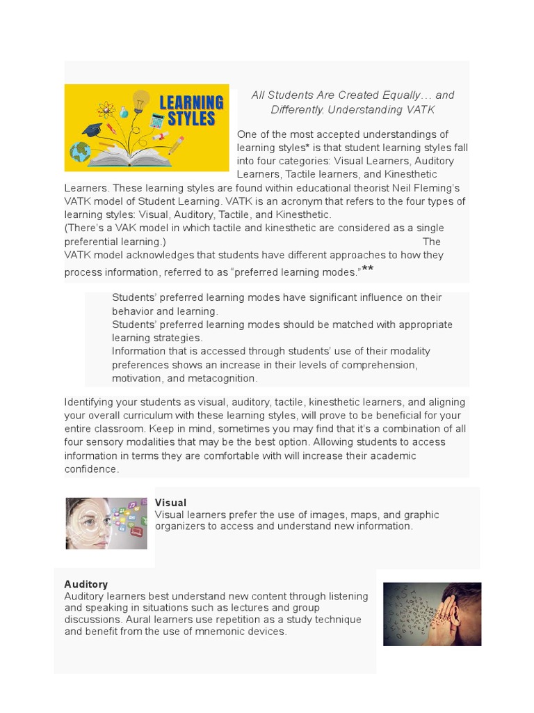 Understanding Student Learning Styles with VATK Model | PDF