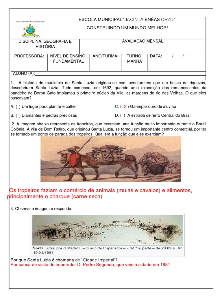 prova mensal geo hist GABARITO.pdf | PDF | Brasil