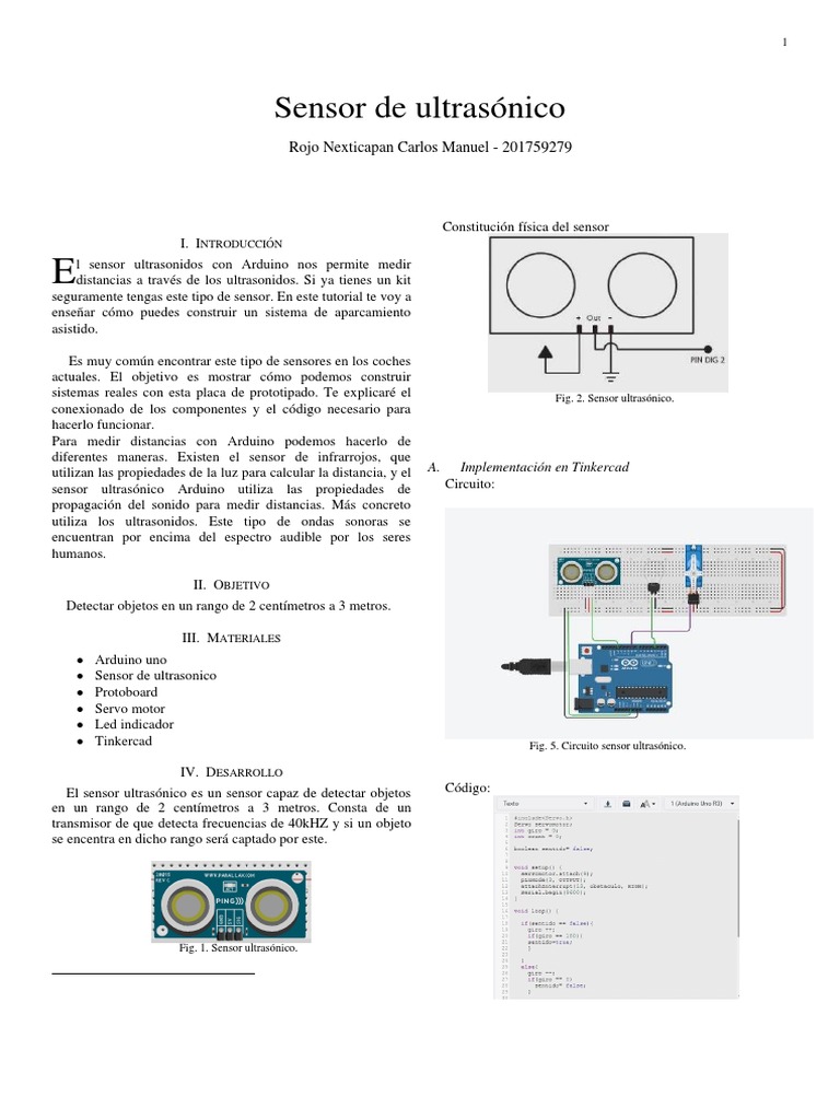 Sensor ultrasónico Arduino mide distancias objetos | PDF | Ultrasonido | Sensor