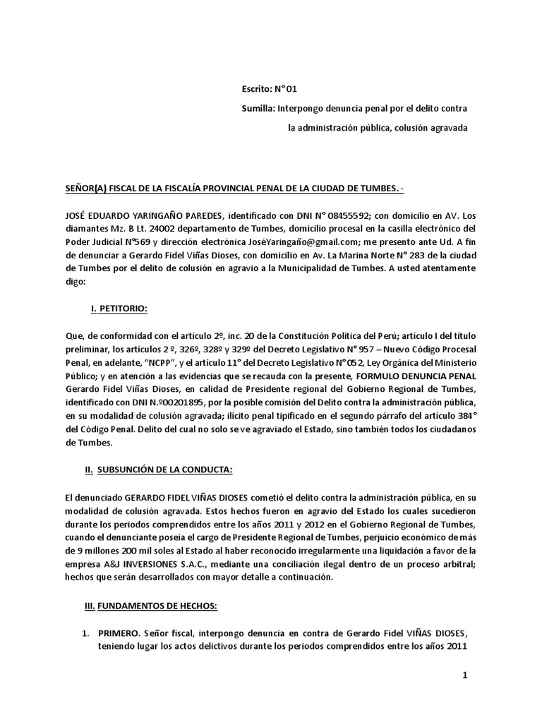 Denuncia Por Delito de Colusión Agravada, TA2 PDF | PDF