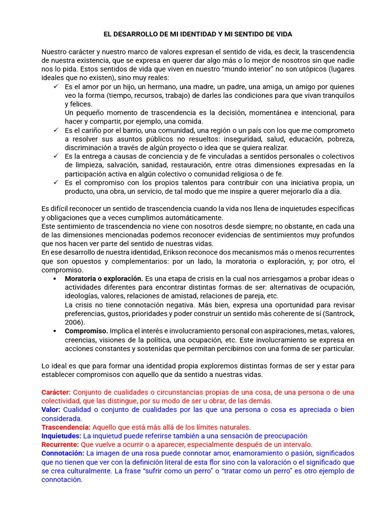 El Desarrollo de Mi Identidad y Mi Sentido de Vida PDF | PDF