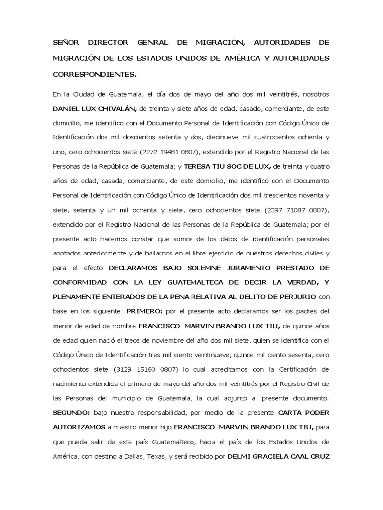 Carta Poder para Menor de Edad | PDF Carta Poder para Menor de Edad | PDF