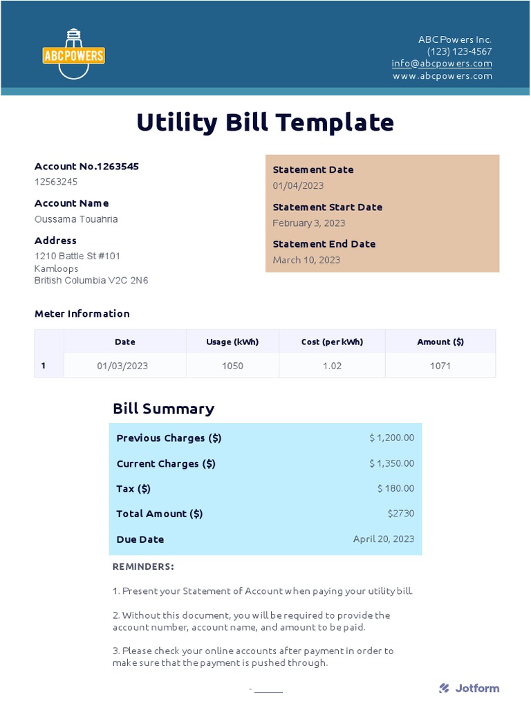 Utility Bill Template for Verification | PDF