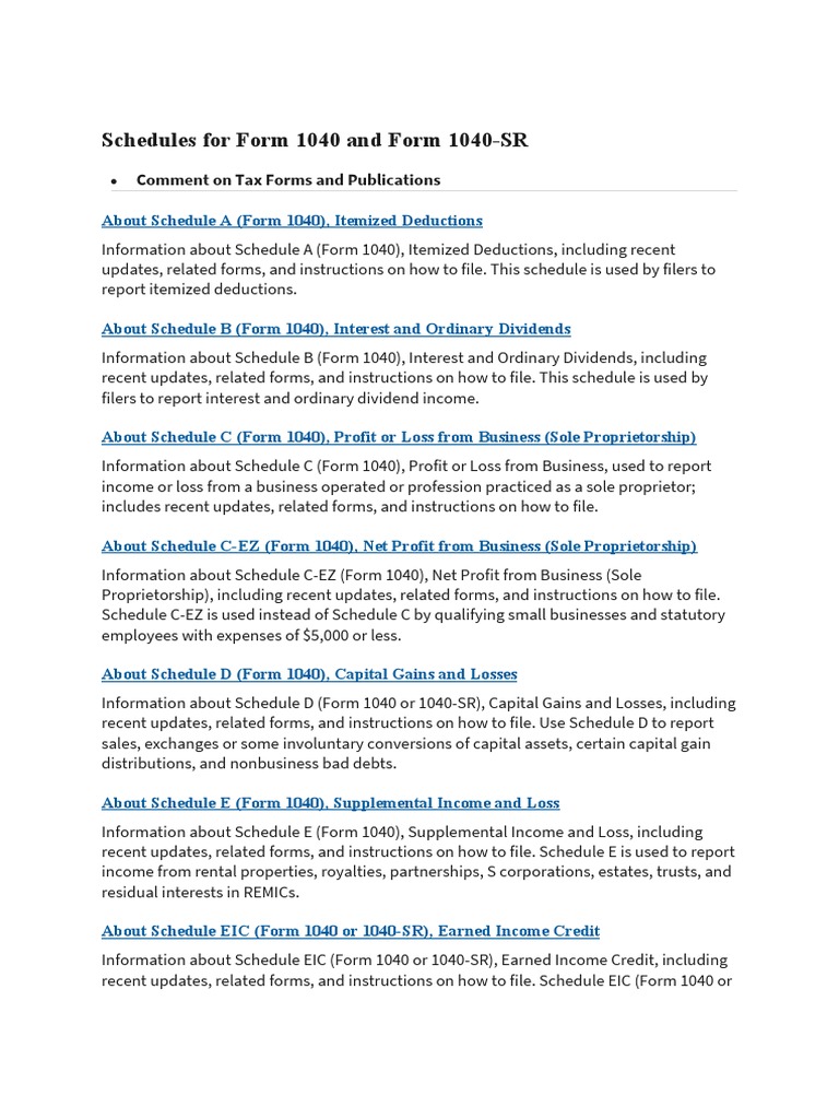 Schedules For Form 1040 and Form 1040 | PDF | Irs Tax Forms | Earned ...