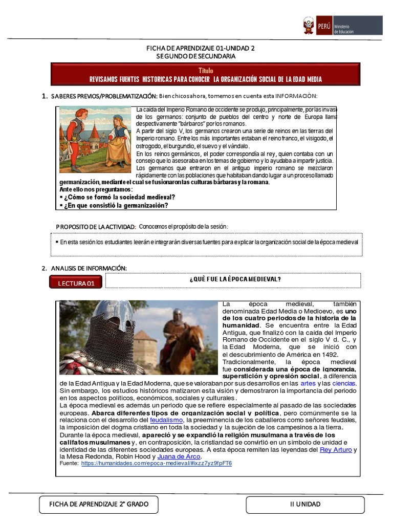 Segundo Ficha de Ap 1-U2-2023 PDF | PDF | Edades medias | Feudalismo