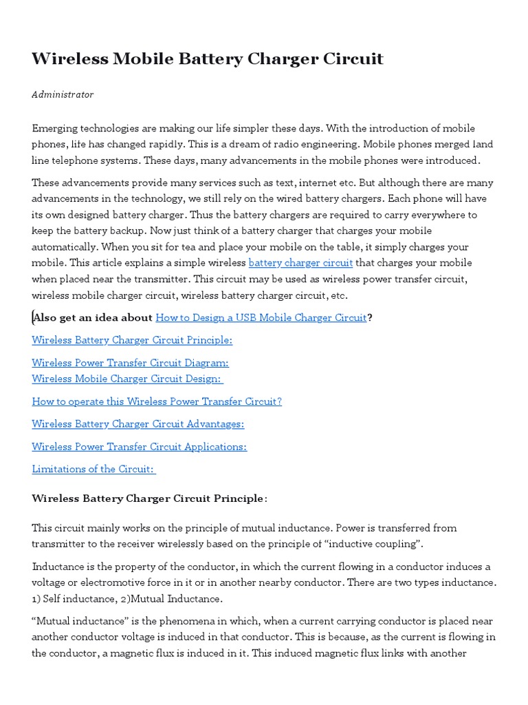 Wireless Mobile Battery Charger Circuit PDF | PDF