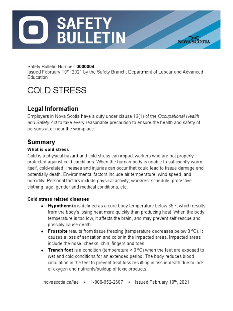 Safety Bulletin Cold Stress | PDF