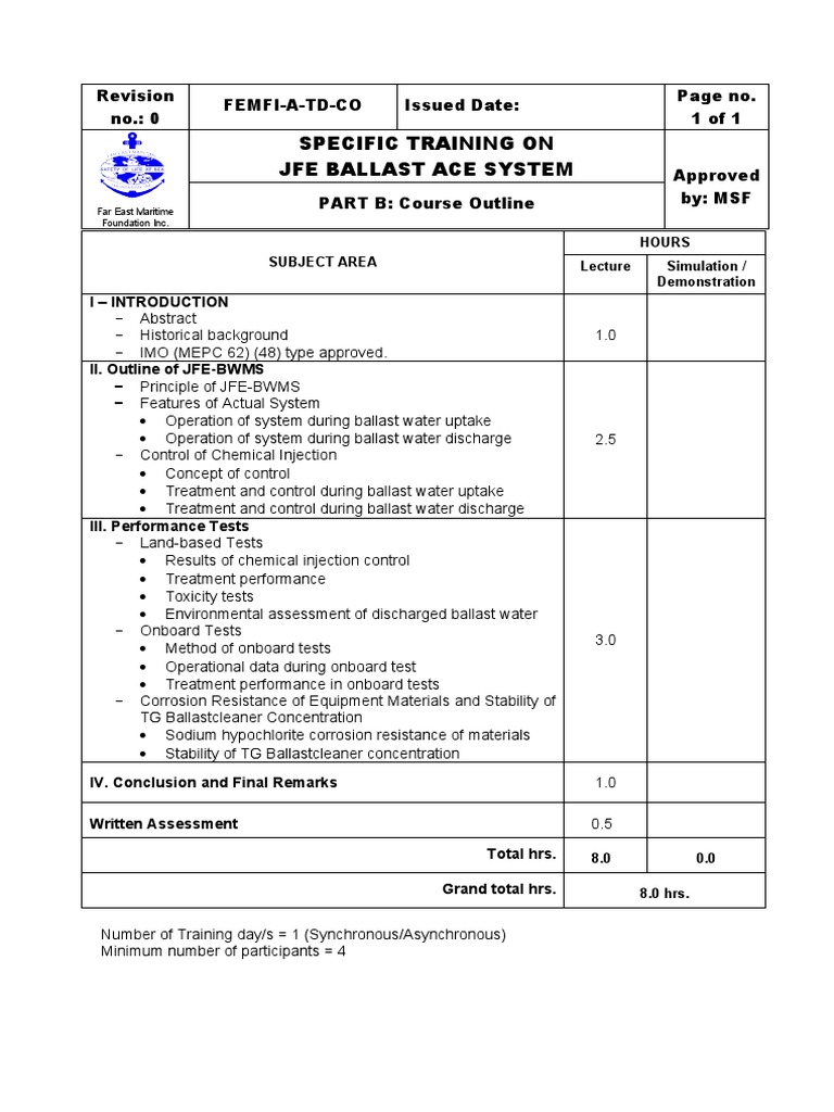 Specific Training On JFE Ballast Ace System | PDF