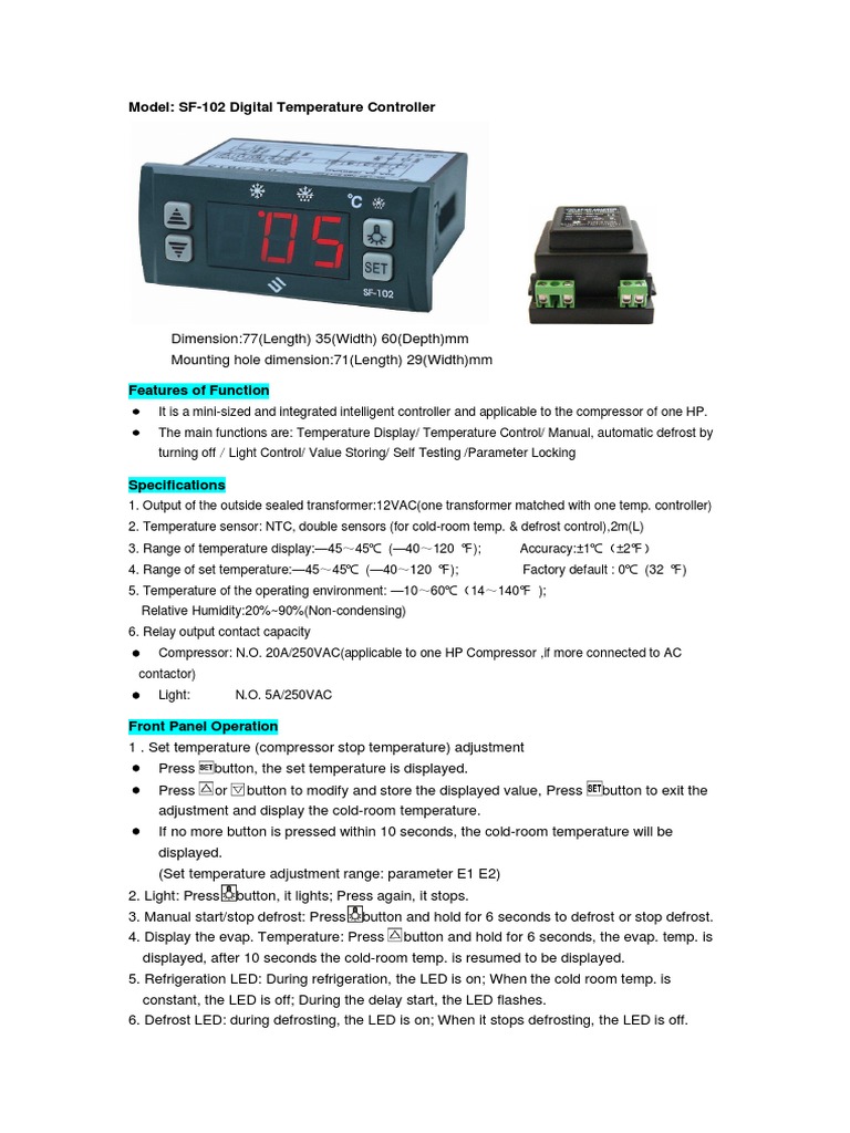 SF-102 Temperature Controller Manual | PDF | Refrigeration | Electrical ...