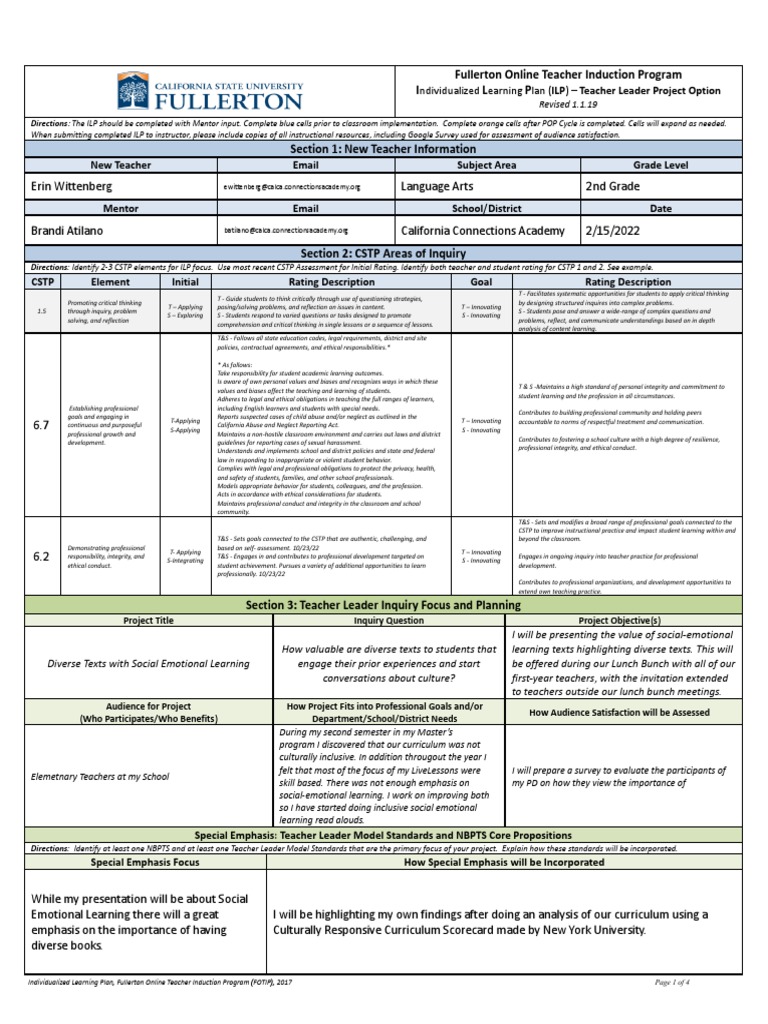 Ilp - Erin Wittenberg Semester 4 | PDF