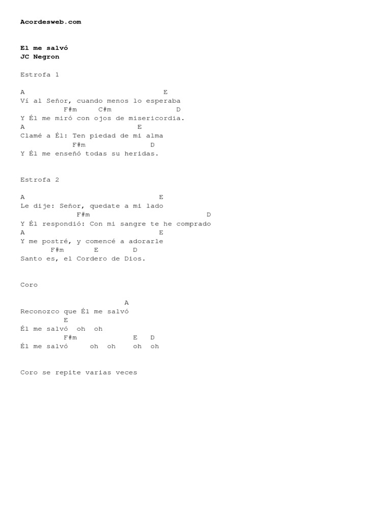 Él Me Salvó - JC Negron: Letra y Acordes | PDF