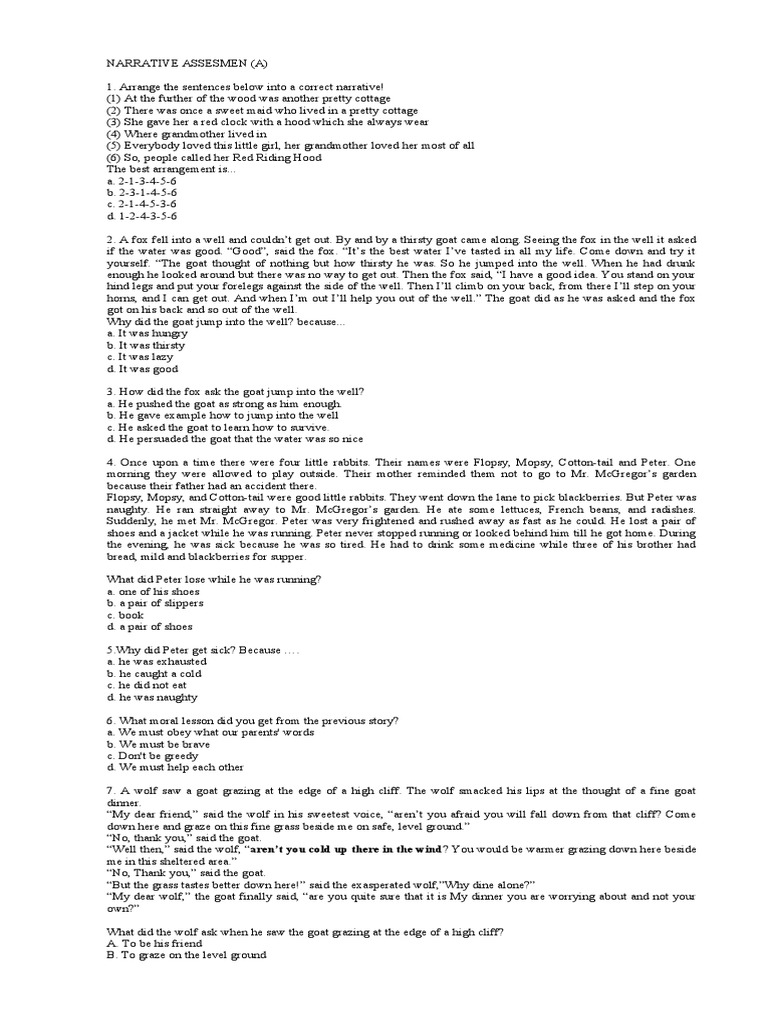 Soal A Assesmen Narrative | PDF