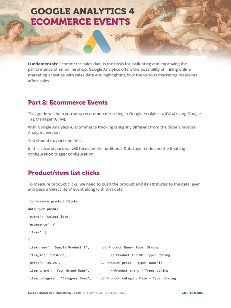 Ga4 Ecommerce Tracking Part 2 Ecommerce Events Pdf Pdf Variable