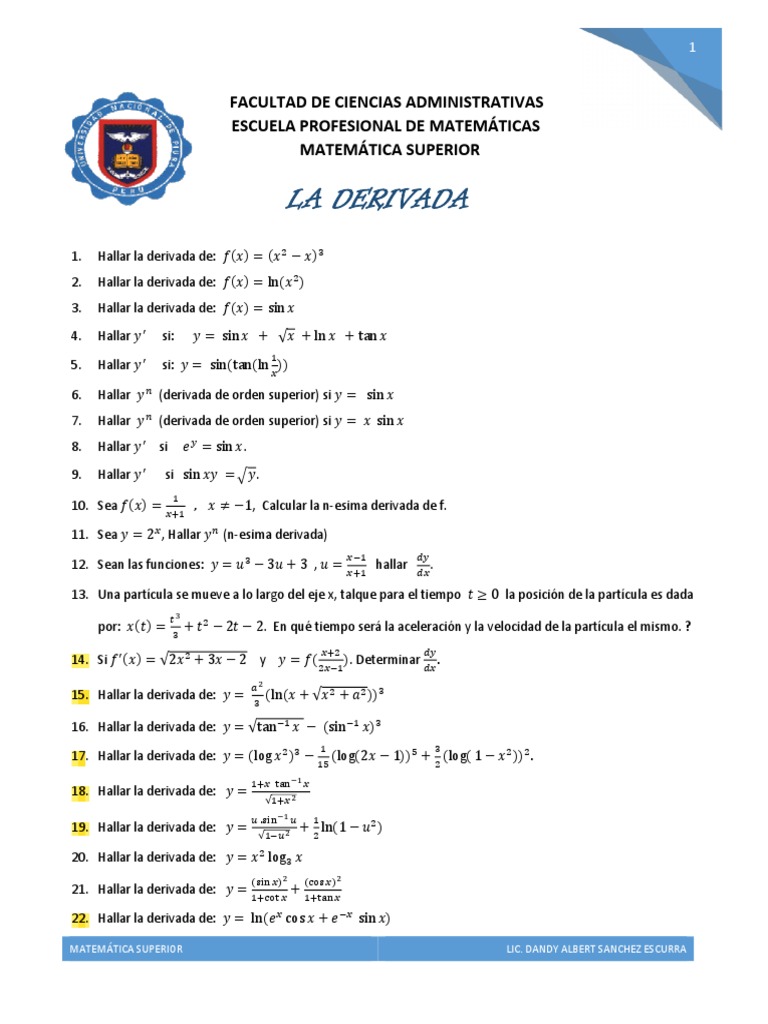 La Derivada - Ejercicios | PDF | Derivado