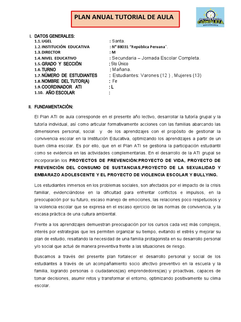 Plan de Ati de Aula 2019 | PDF