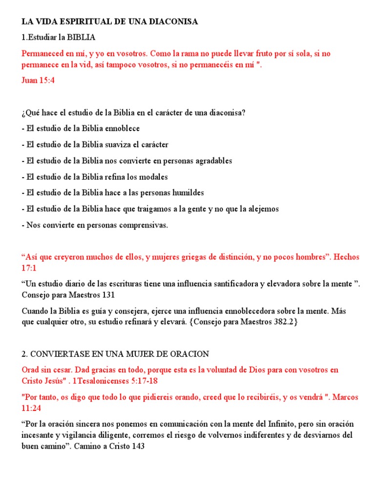Vida Espiritual de una Diaconisa | PDF