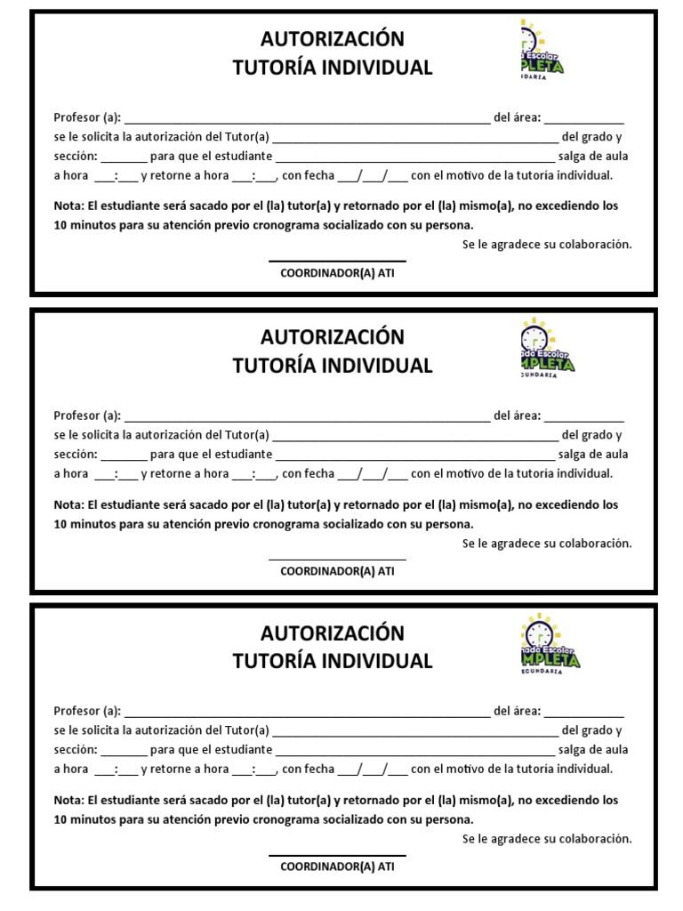 Autorizacion Tutoria Individual | PDF