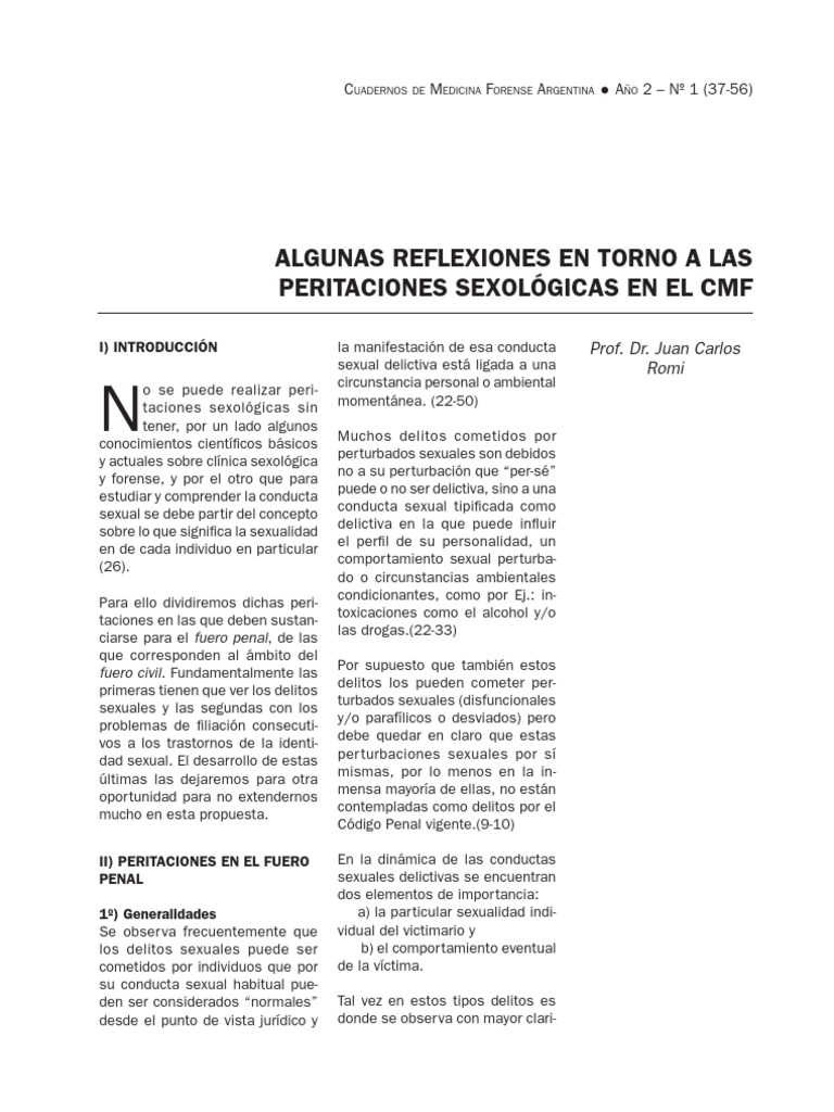 Algunas Reflexiones en Torno A La Peritación Sexológica - Romi PDF | PDF