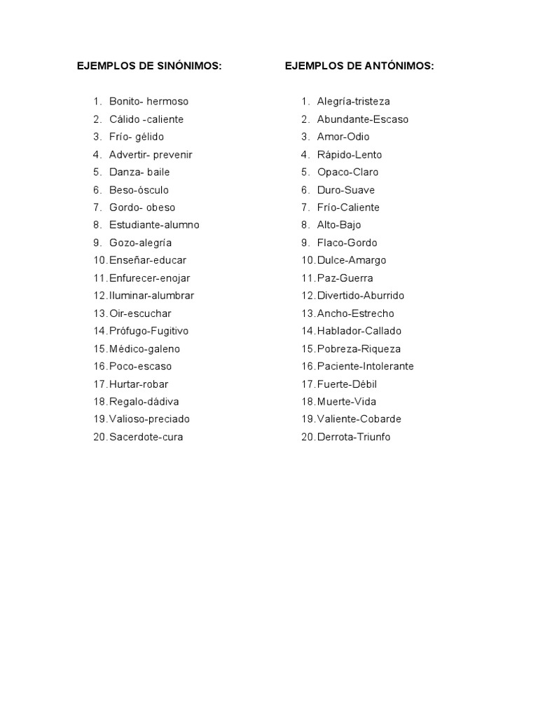 Ejemplos de Sinónimos | PDF