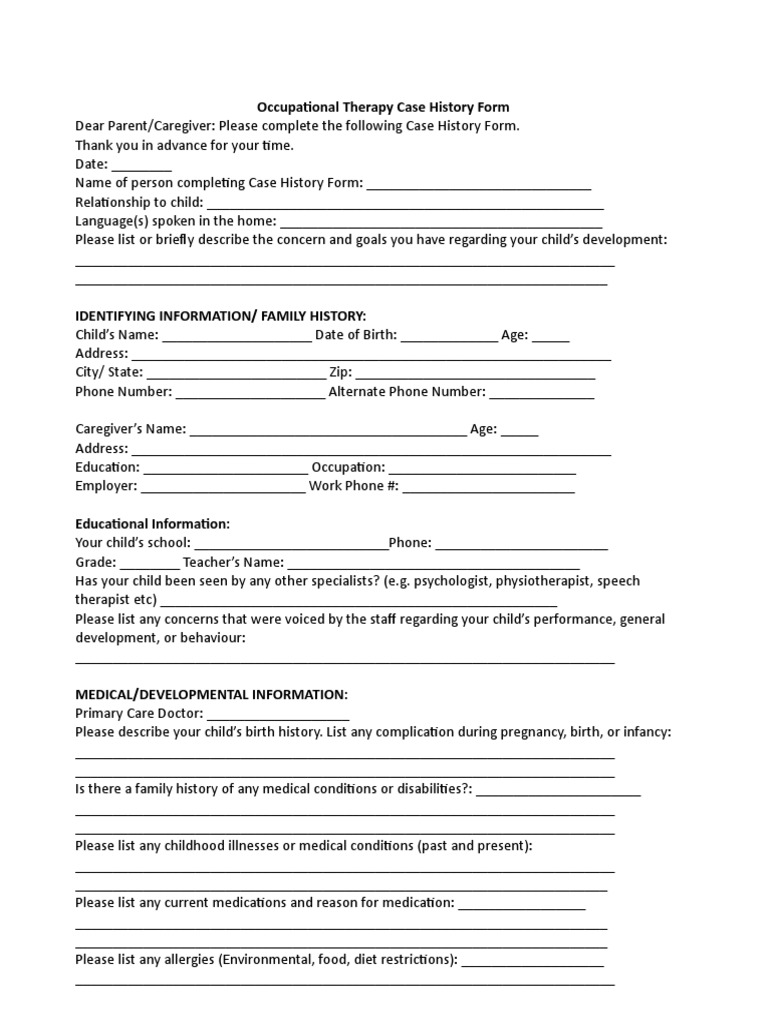 Case History Form | PDF