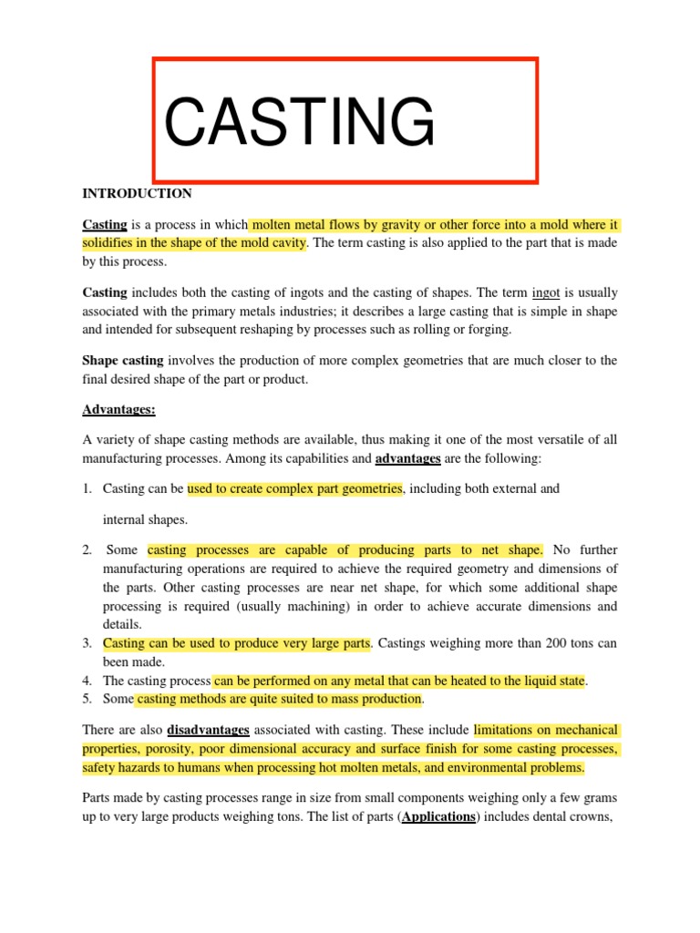 MT Merged PDF | PDF | Casting (Metalworking) | Casting