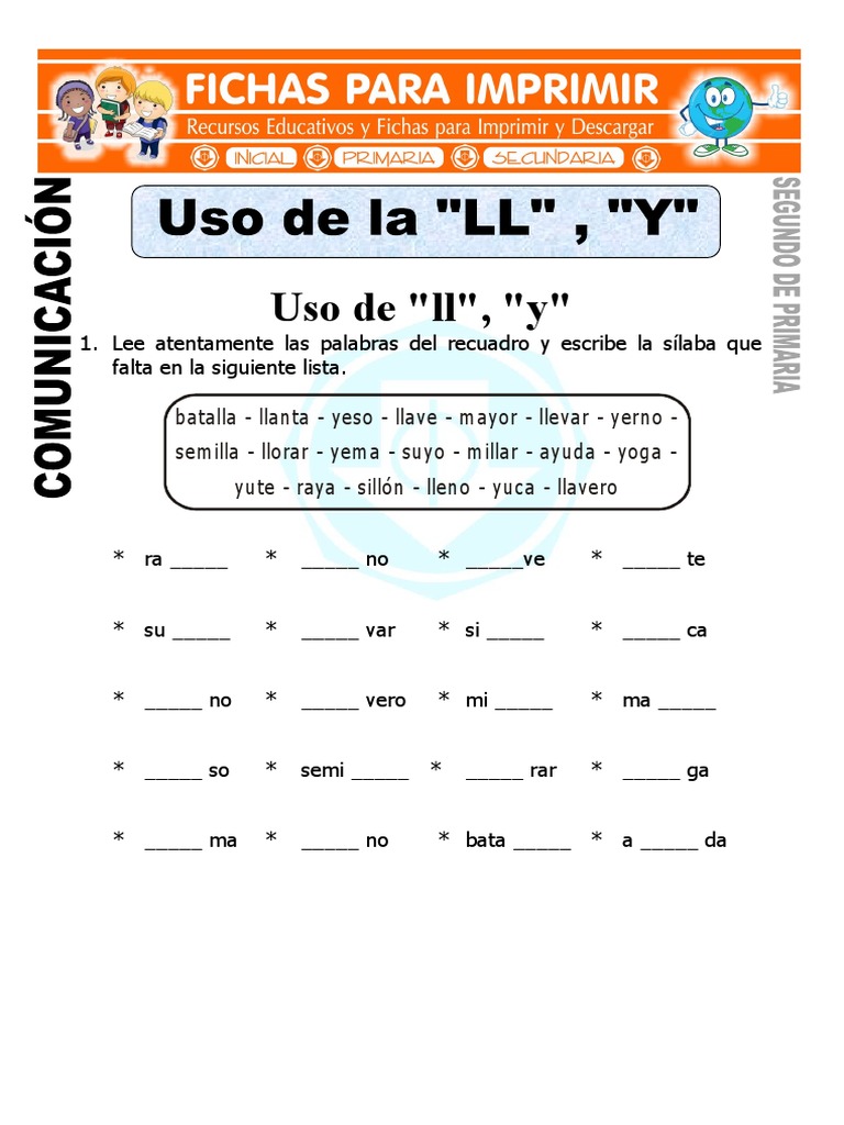 Ficha de Uso de La LL Y para Segundo de Primaria | PDF