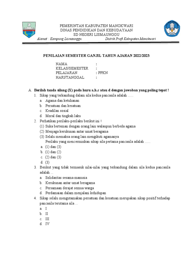 SOAL PPKN Kelas VI | PDF