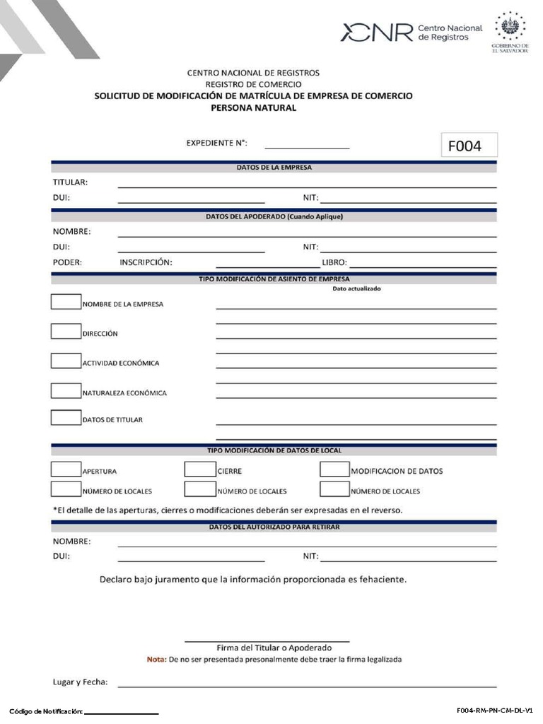 Registro de Comercio - Formulario - F004 PDF | PDF