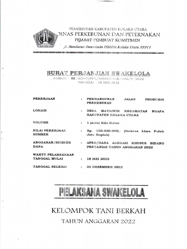 Kontrak Jalan Produksi Mataiwoi | PDF